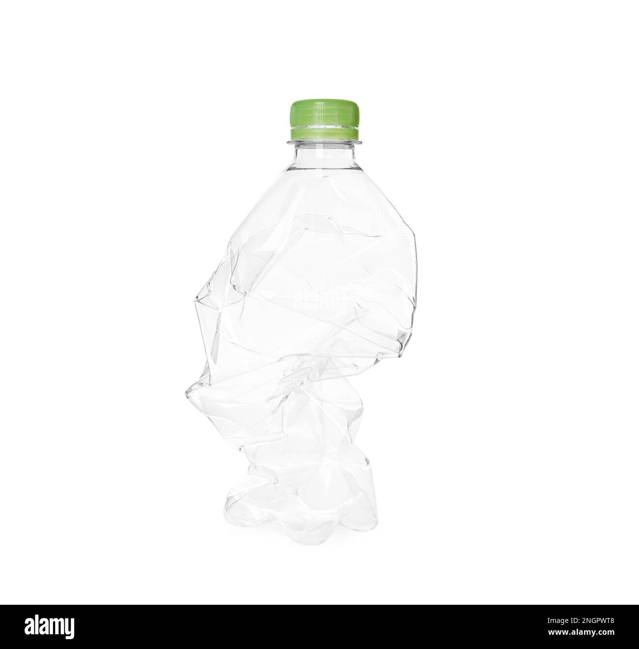 Crumpled disposable plastic bottle isolated on white Stock Photo - Alamy