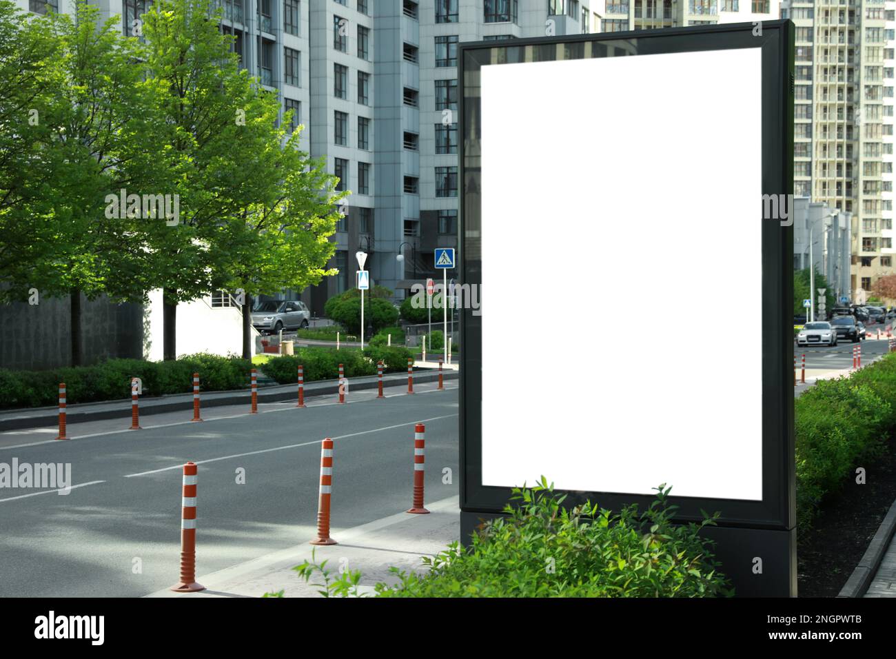 Blank advertising board on city street. Mockup for design Stock Photo ...