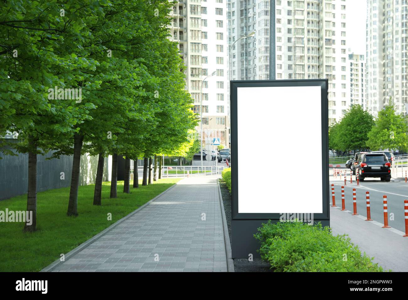 Blank advertising board on city street. Mockup for design Stock Photo ...