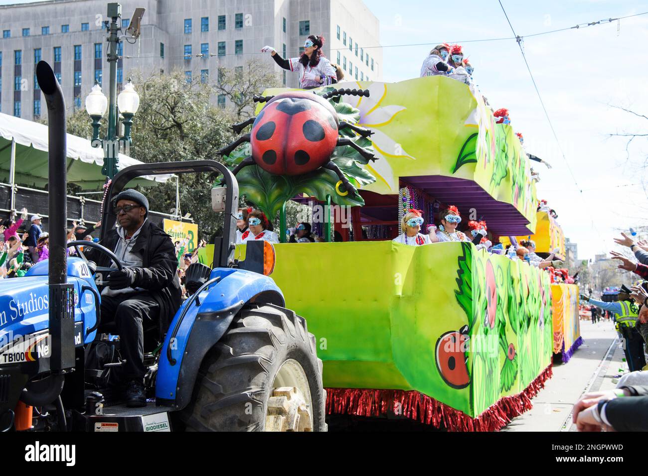 Parade goers are seen at the Krewe Of Iris parade on Saturday, Feb 18 ...