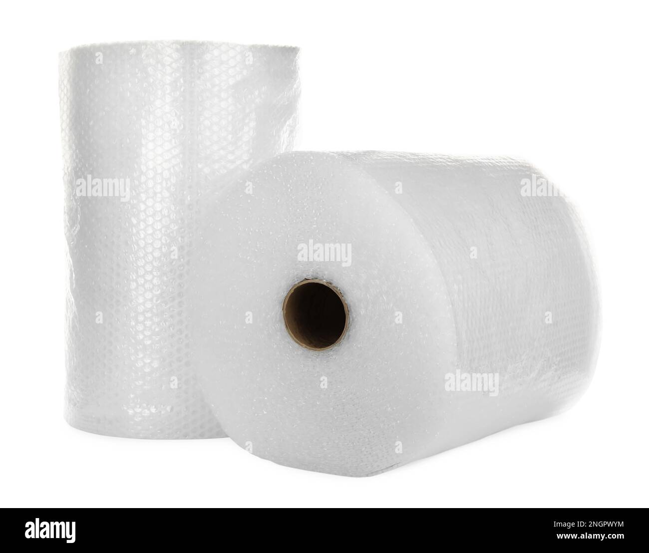 Transparent bubble wrap rolls on white background Stock Photo - Alamy