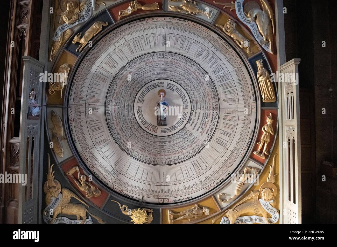 Astronomical clock, Horologium mirabile Lundense, 15th century, with St ...