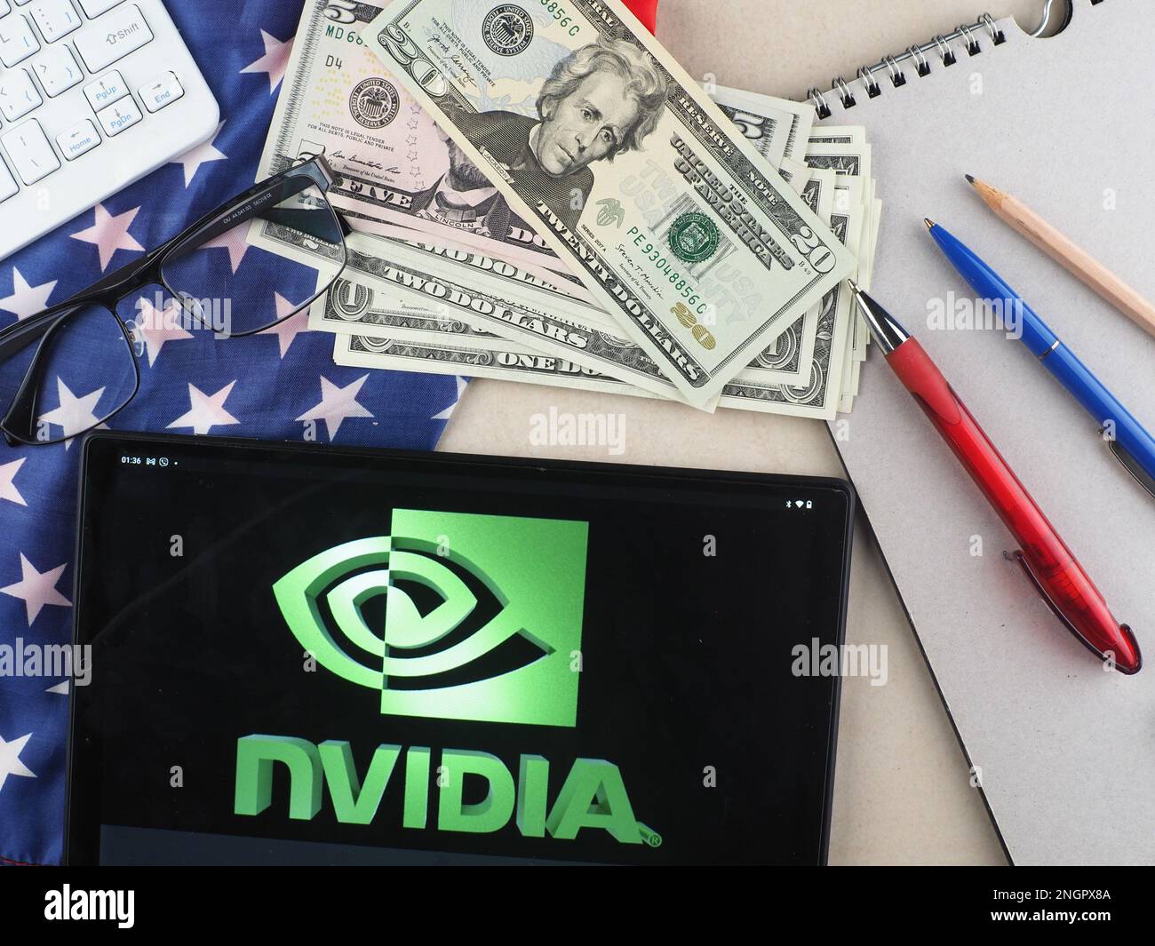 In this photo illustration, NVIDIA Corporation logo seen displayed on a ...