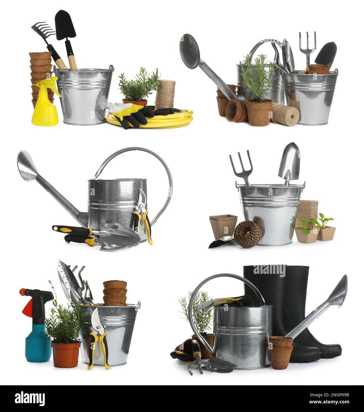 Set of different gardening tools on white background Stock Photo - Alamy