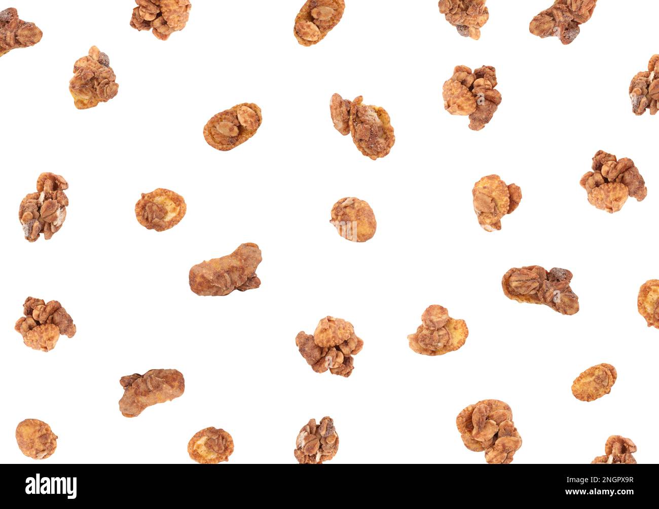Delicious granola falling on white background. Healthy snack Stock ...