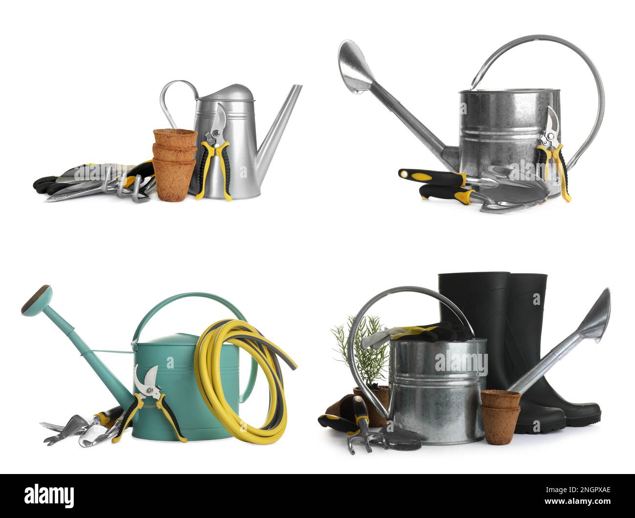 Set of different gardening tools on white background Stock Photo - Alamy