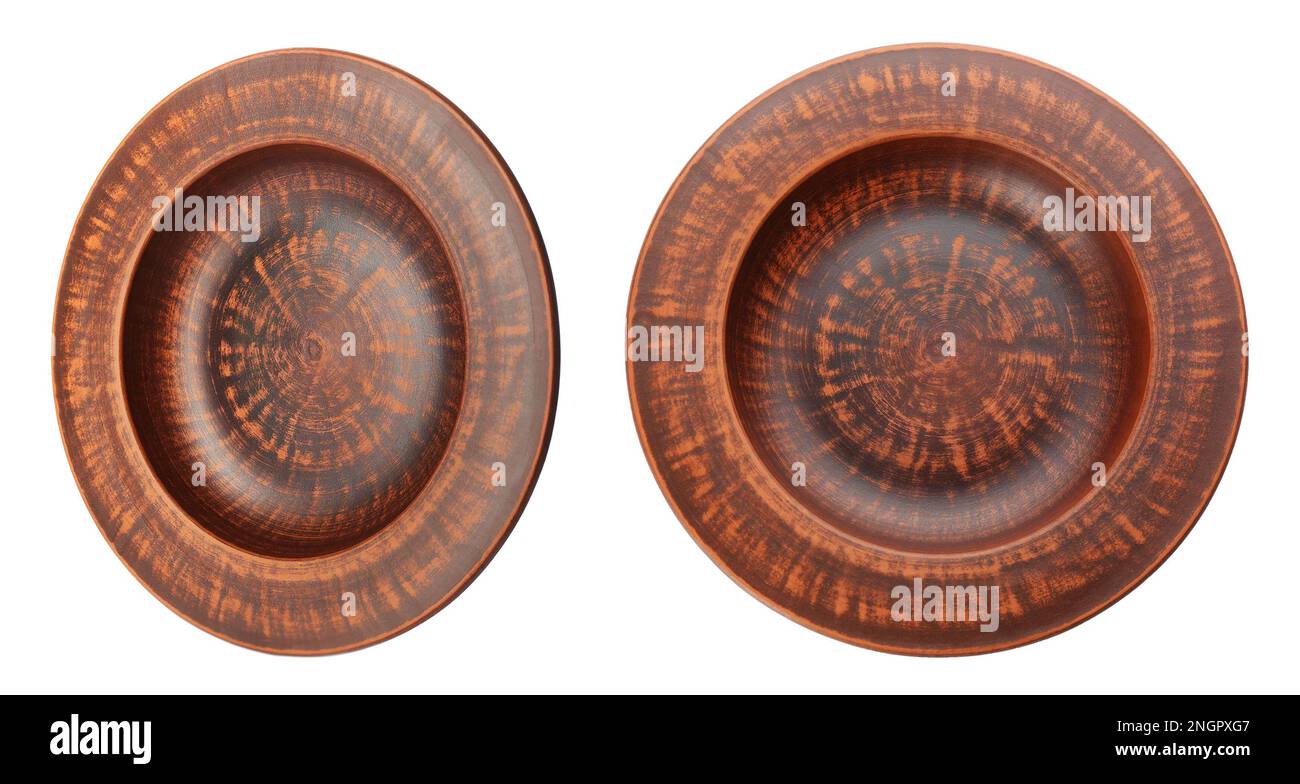 Stylish clay plates on white background, collage. Banner design Stock ...