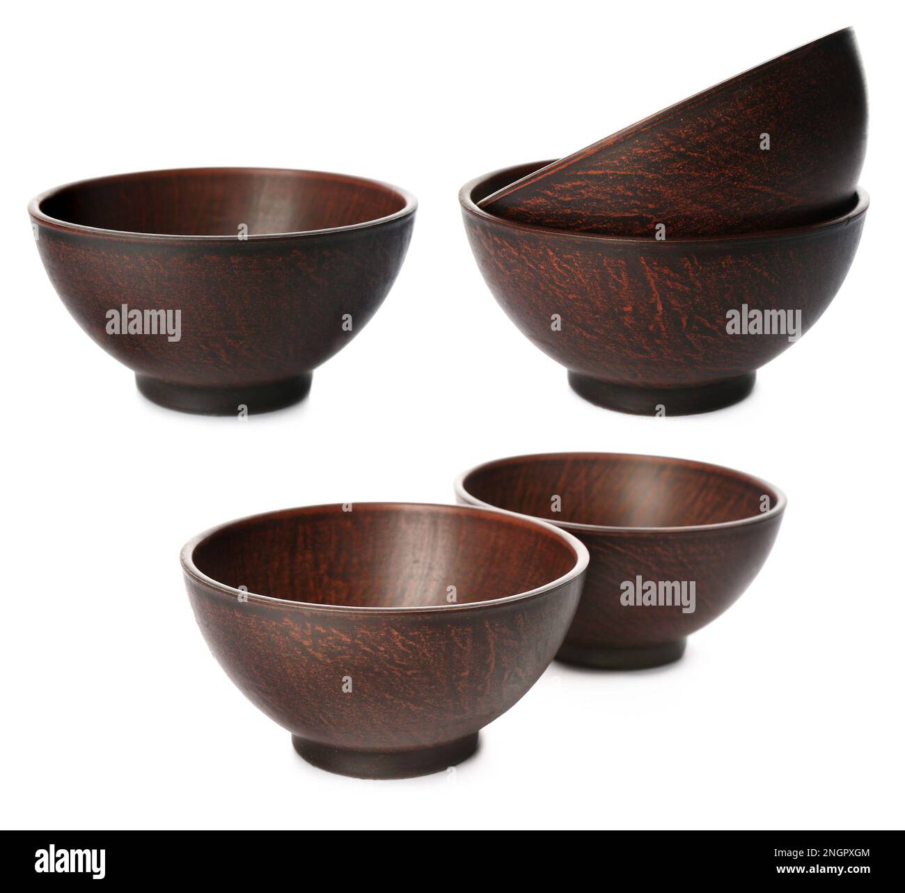 Set with stylish clay bowls on white background Stock Photo - Alamy
