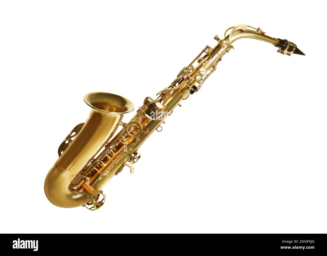 Beautiful saxophone isolated on white. Musical instrument Stock Photo ...