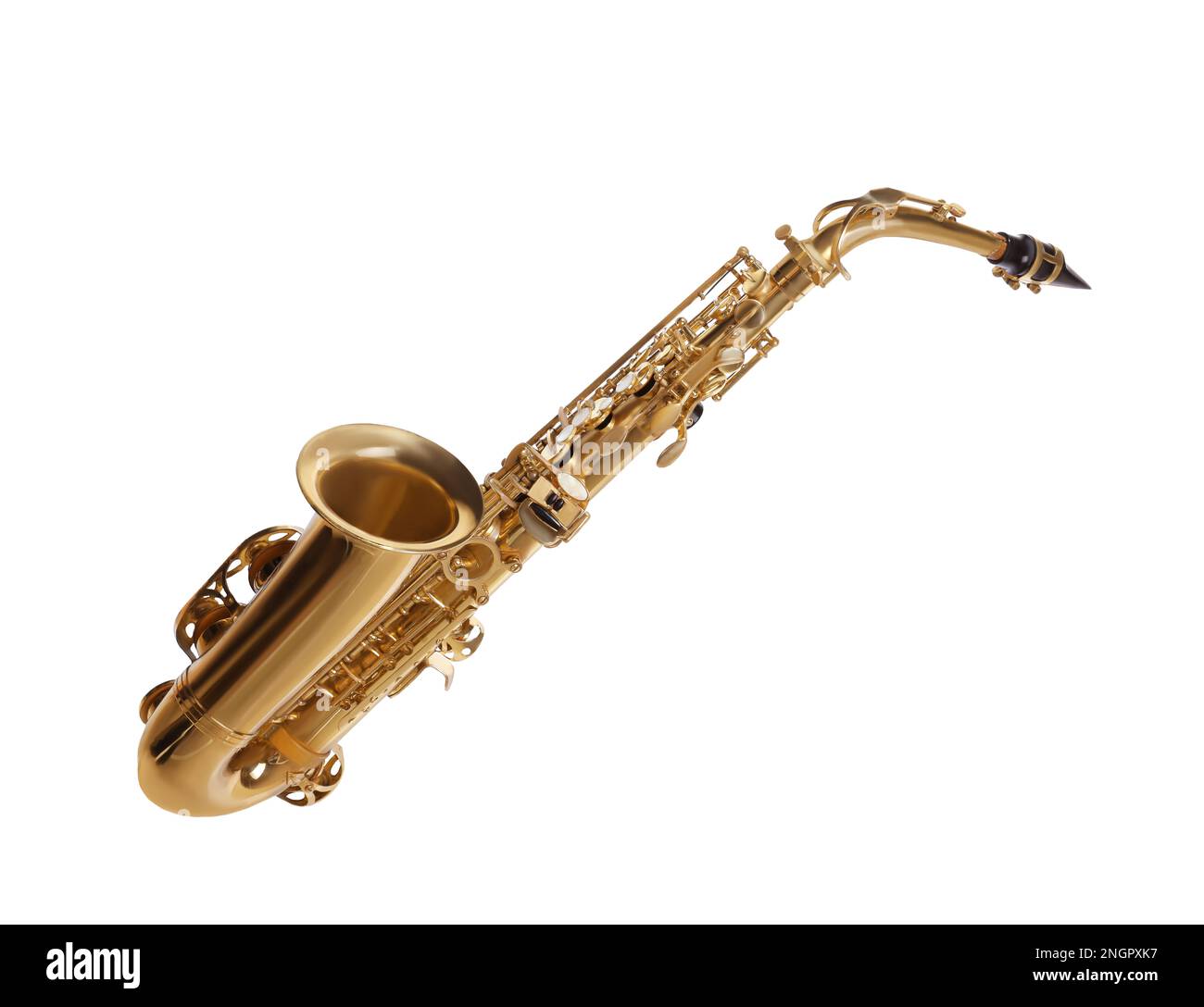 Beautiful saxophone isolated on white. Musical instrument Stock Photo ...