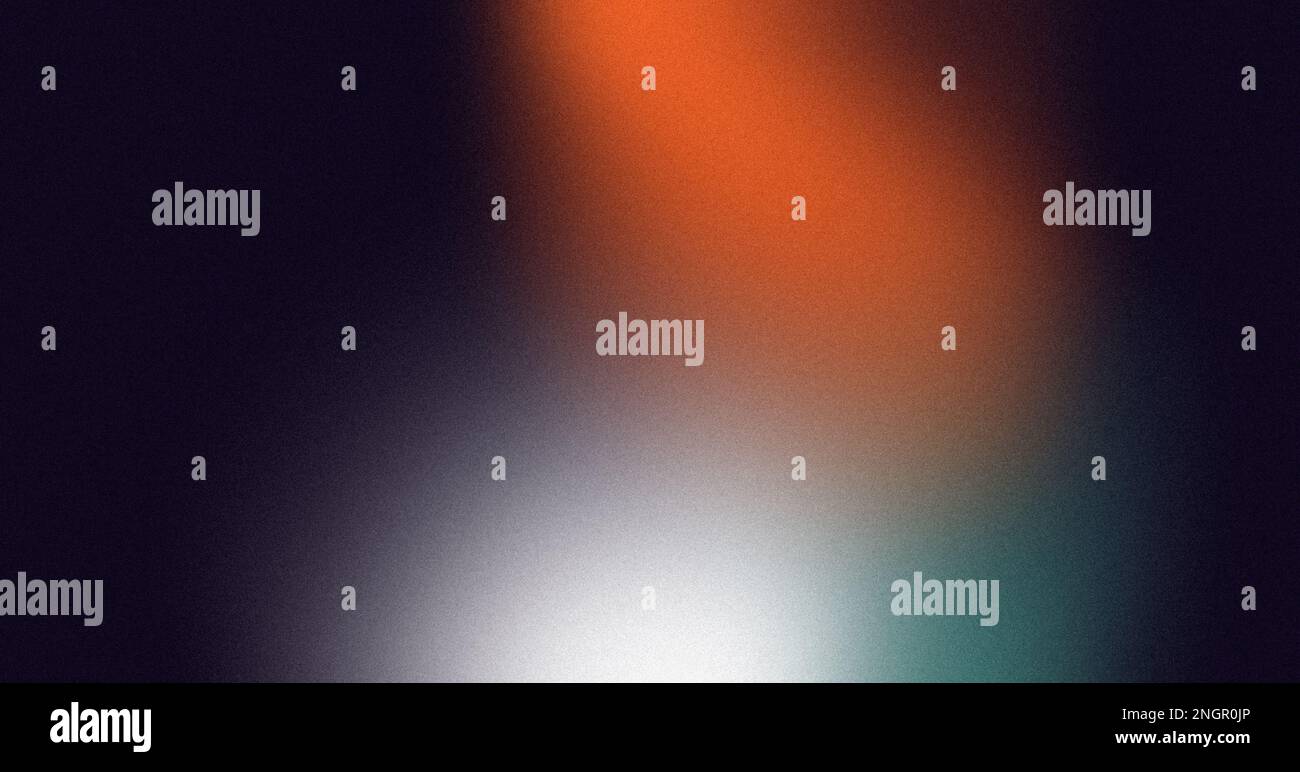 Orange white green illuminated spots on black, grainy gradient ...