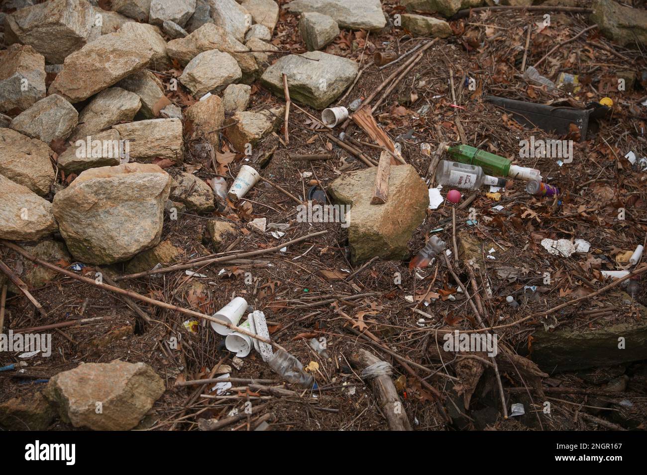 Trash on the street showing environmental issue Stock Photo - Alamy