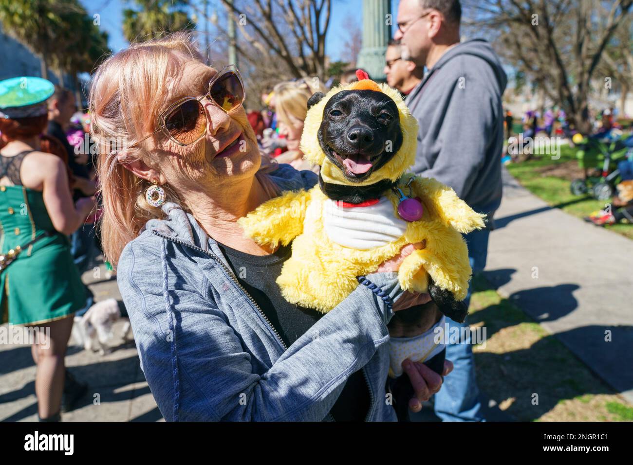 Dogs and their owners are seen at the Krewe Of Barkus parade on Sunday ...