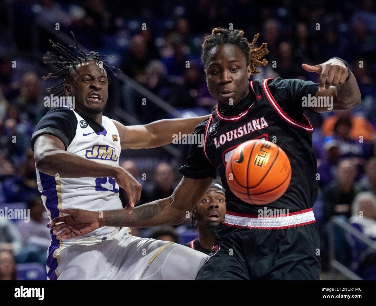James Madison forward Alonzo Sule (25) and Louisiana forward Isaiah ...