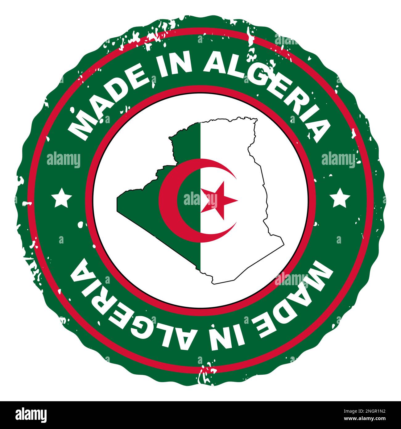 Retro style stamp Made in Algeria include the map and flag of Algeria ...