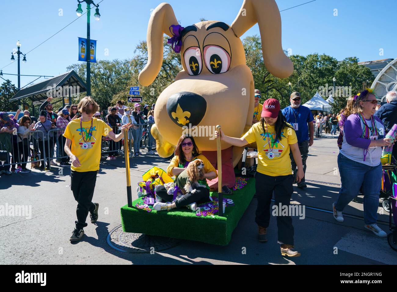Dogs and their owners are seen at the Krewe Of Barkus parade on Sunday ...