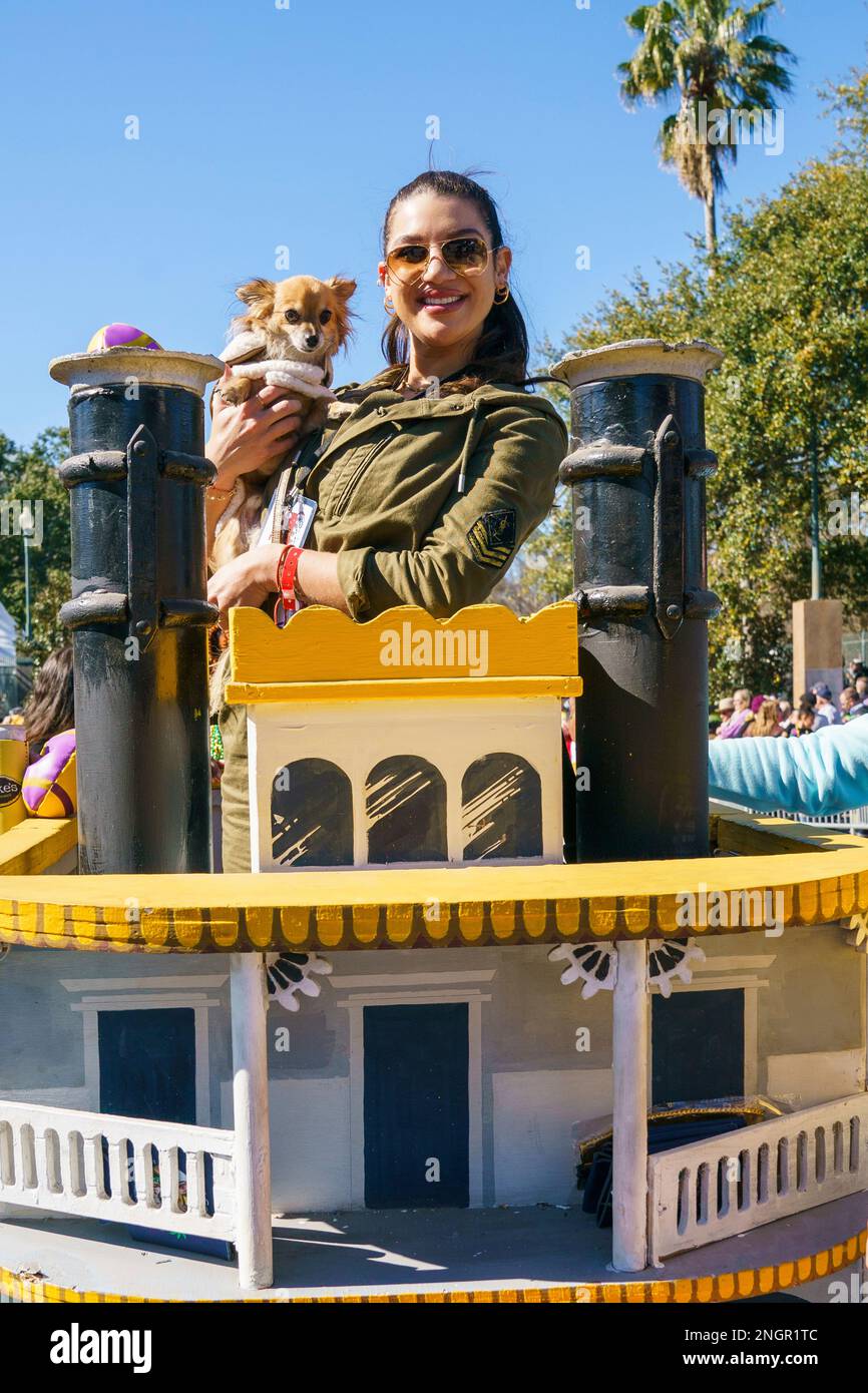 Dogs and their owners are seen at the Krewe Of Barkus parade on Sunday ...