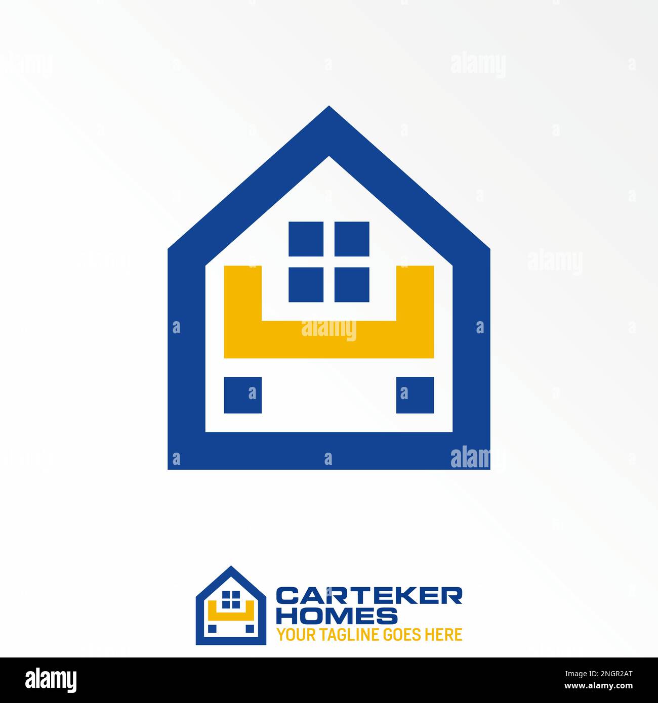 letter or word CH or HC font in hexagon 3D line and roof house window ...