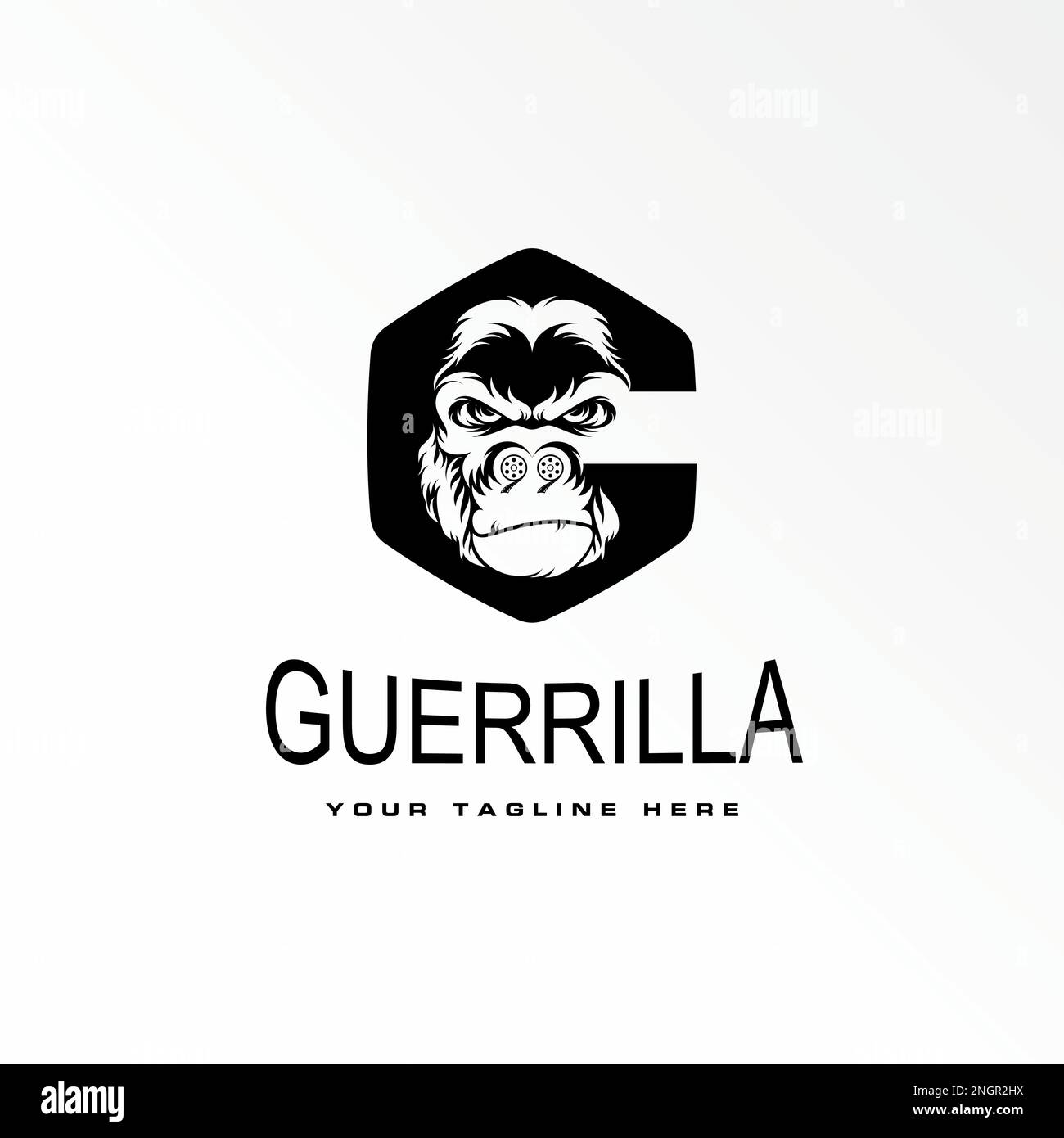 gorilla head in angry expression with in hexagon or ellipse like letter ...