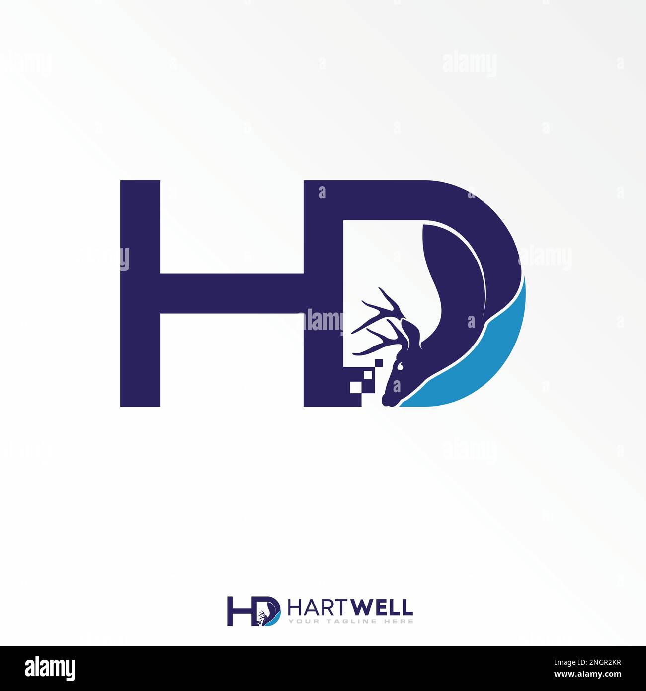 letter or word HD or AD line font line circle with deer head inside ...