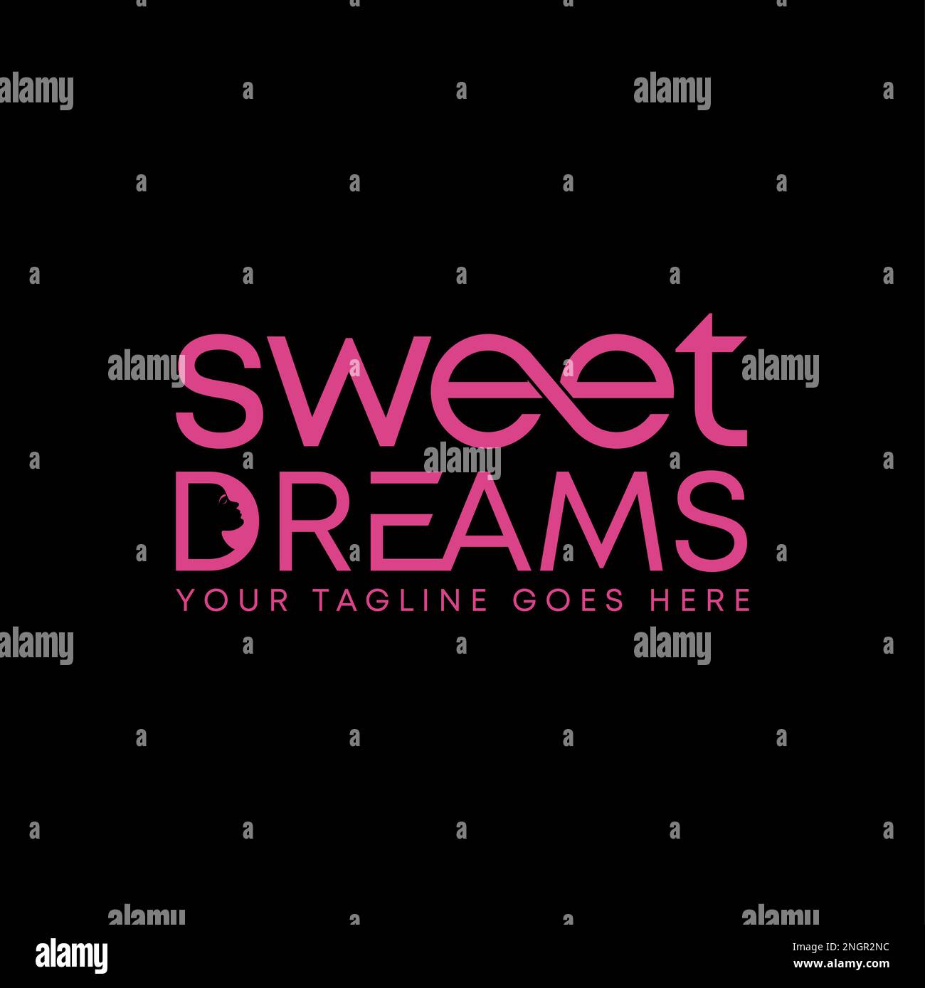 Letter or writing SWEET DREAMS light font with connect and woman face ...