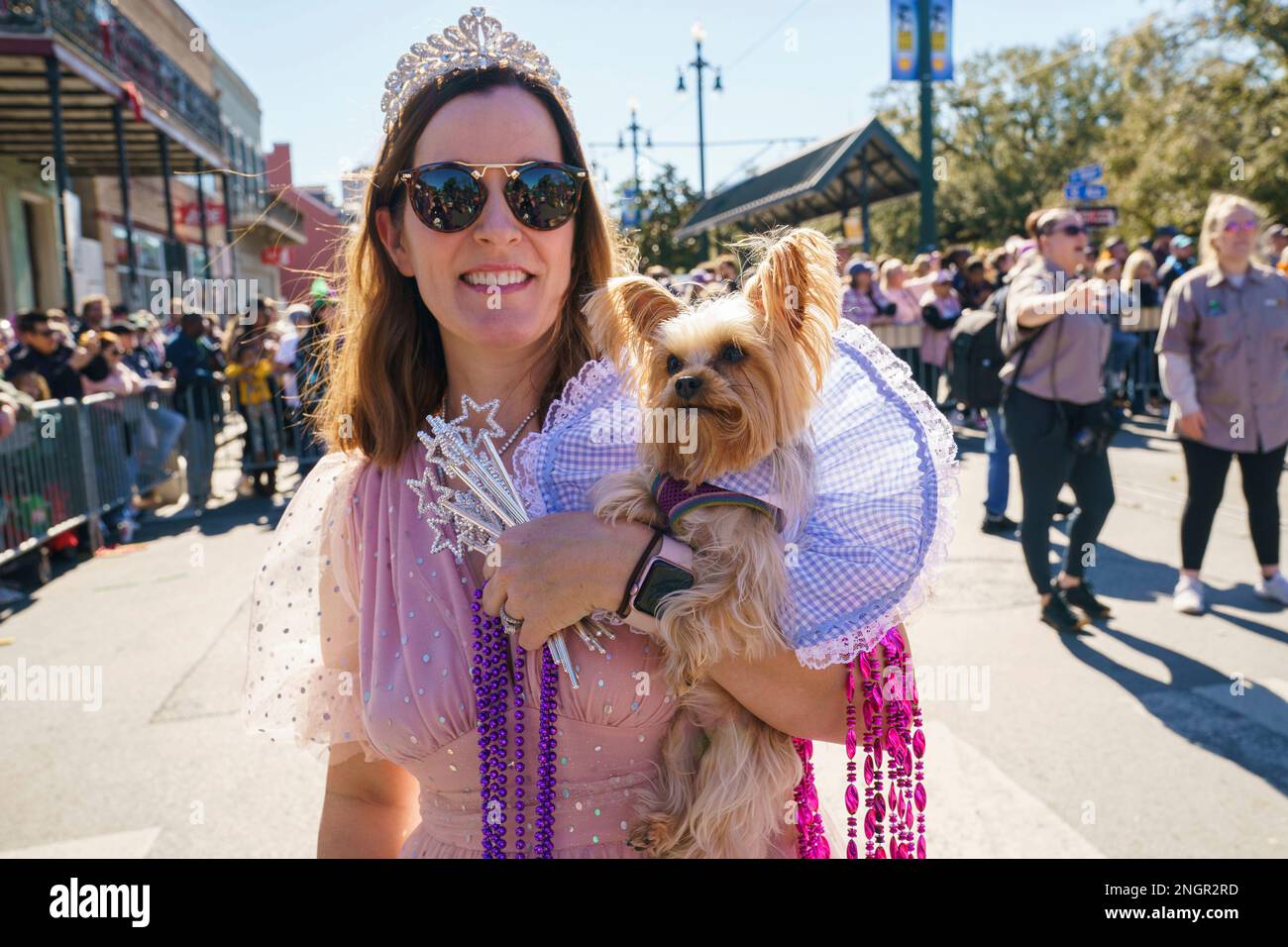 Dogs and their owners are seen at the Krewe Of Barkus parade on Sunday ...