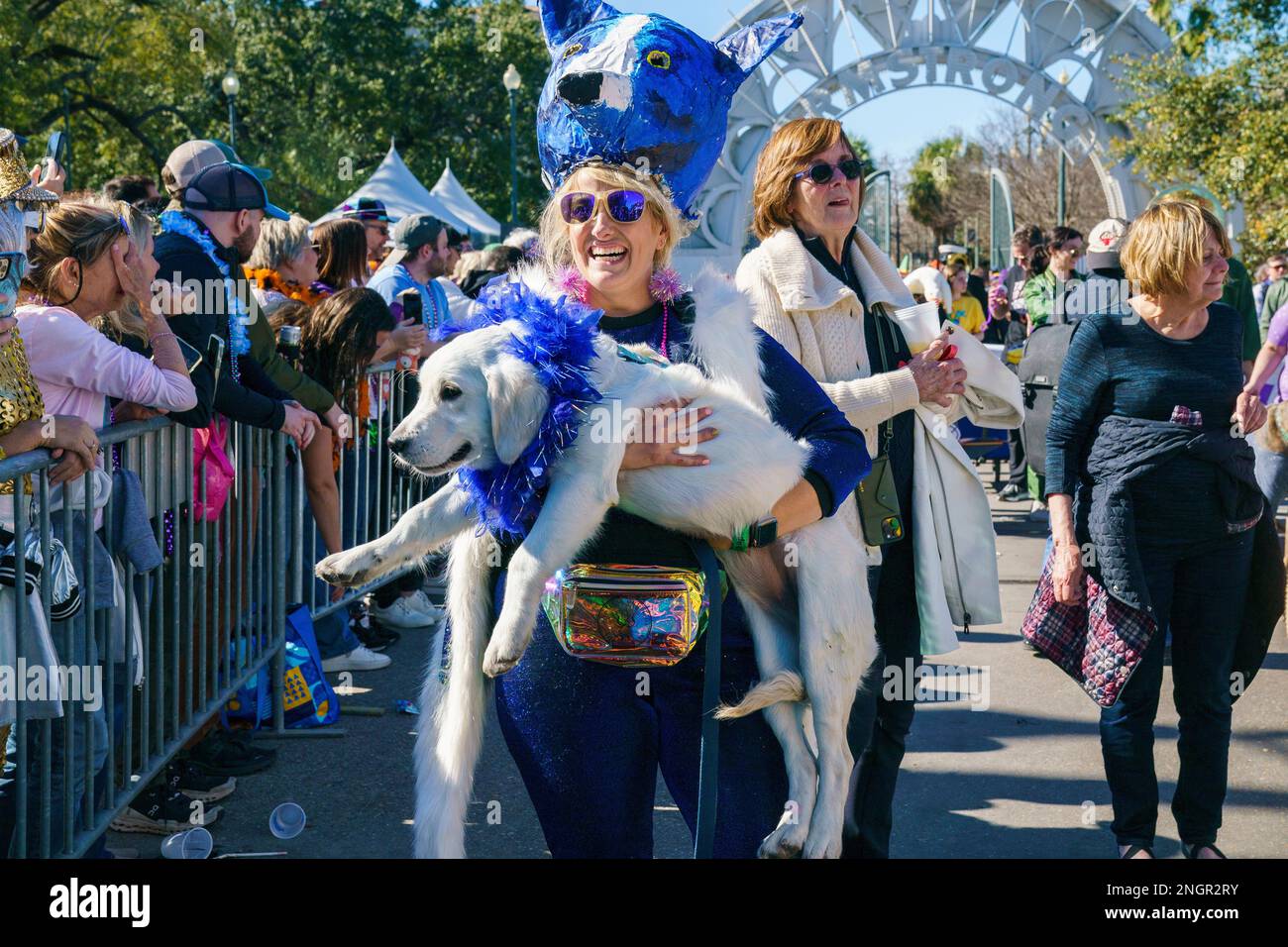 Dogs and their owners are seen at the Krewe Of Barkus parade on Sunday ...