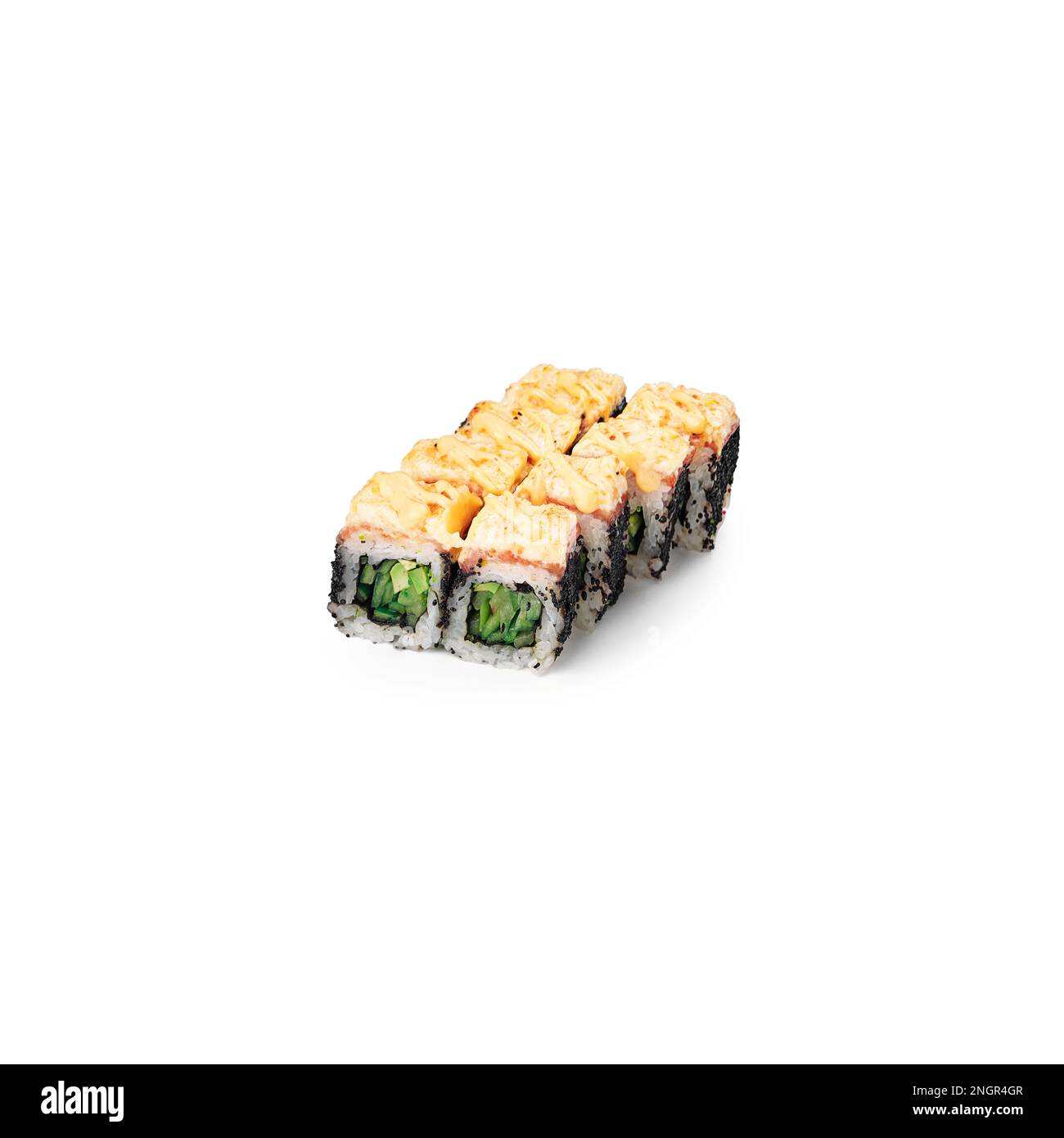 set baked sushi rolls Makari white background isolated Stock Photo - Alamy