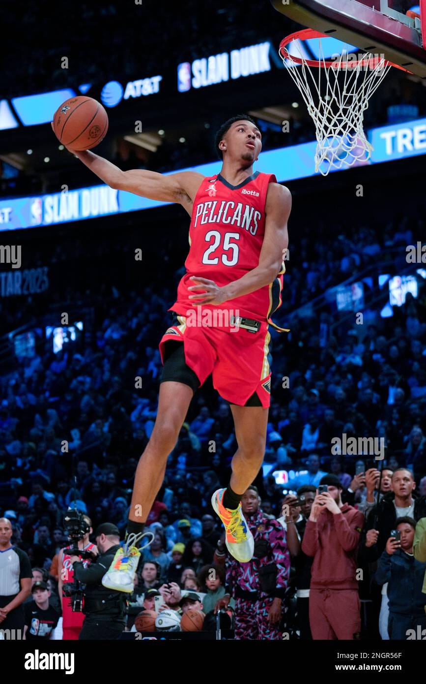 Trey Murphy III of the New Orleans Pelicans shoots during the slam dunk ...