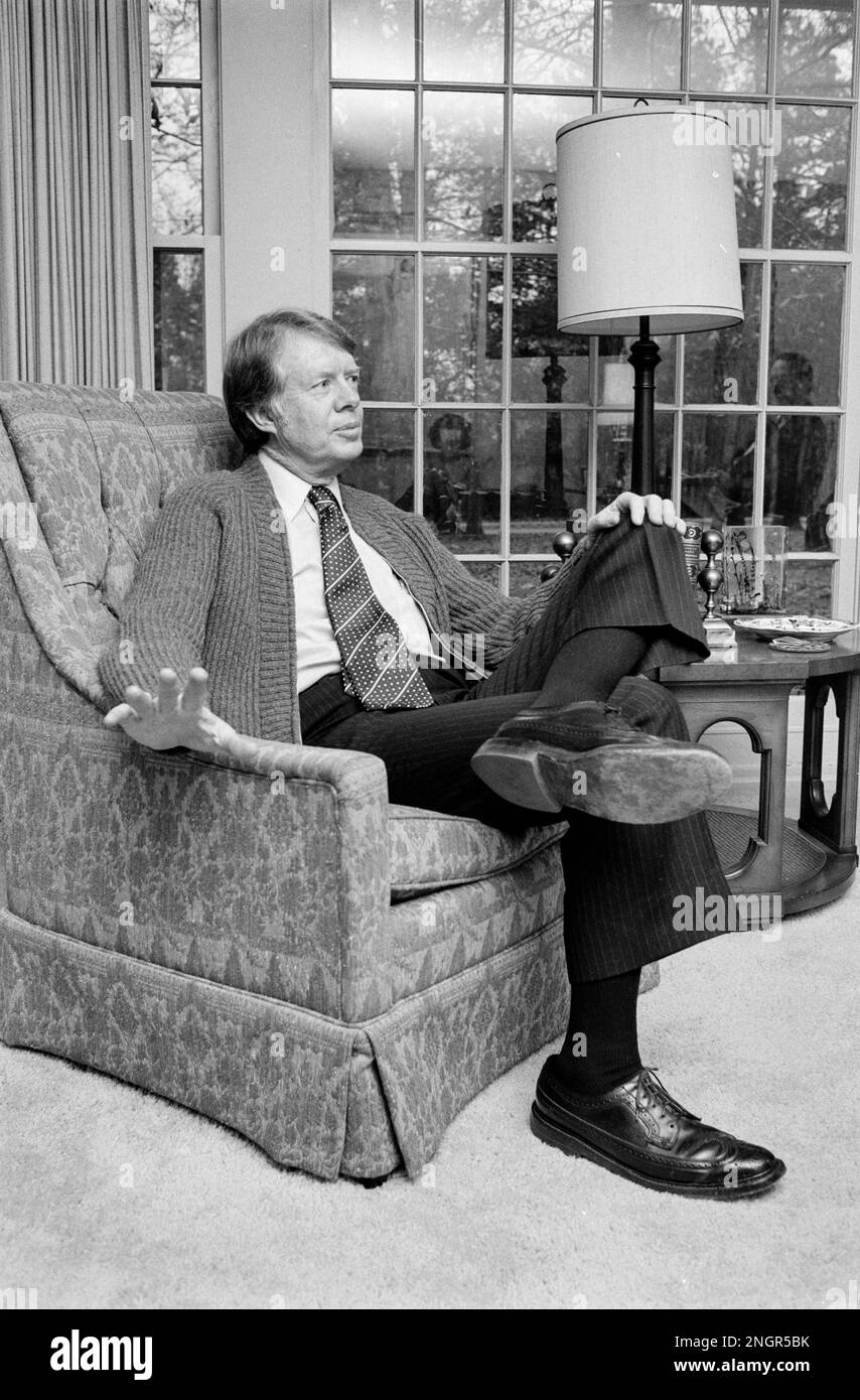 President Jimmy Carter at his Plains, Georgia home. 1977 Stock Photo ...