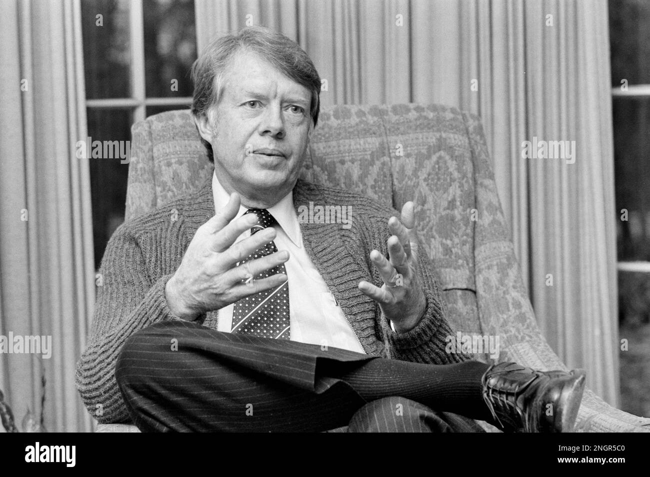 President Jimmy Carter at his Plains, Georgia home. 1977 Stock Photo ...