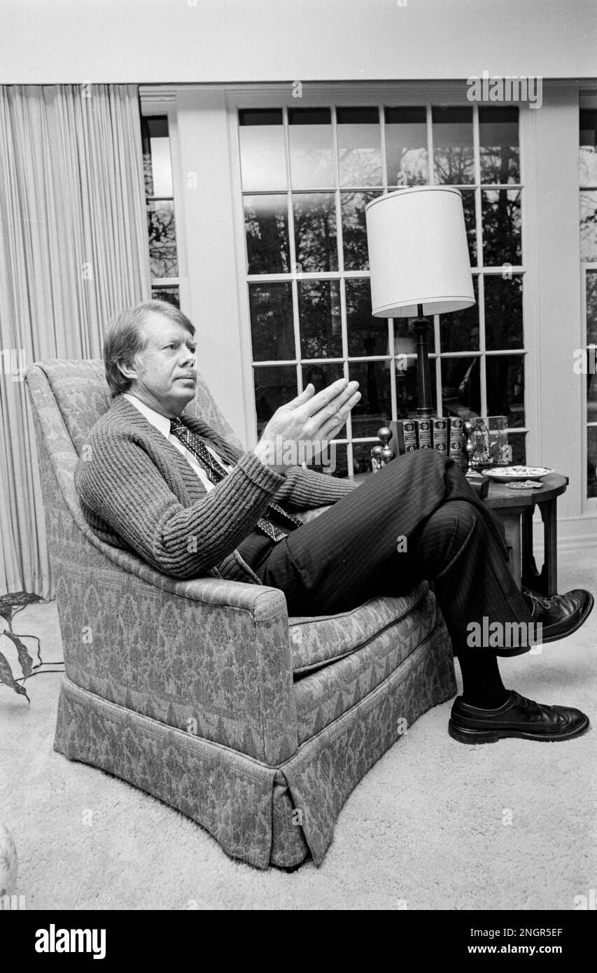 President Jimmy Carter at his Plains, Georgia home. 1977 Stock Photo ...