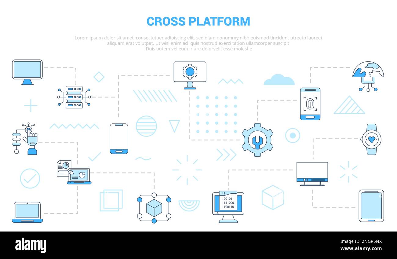 cross platform concept with icon set template banner with modern blue ...