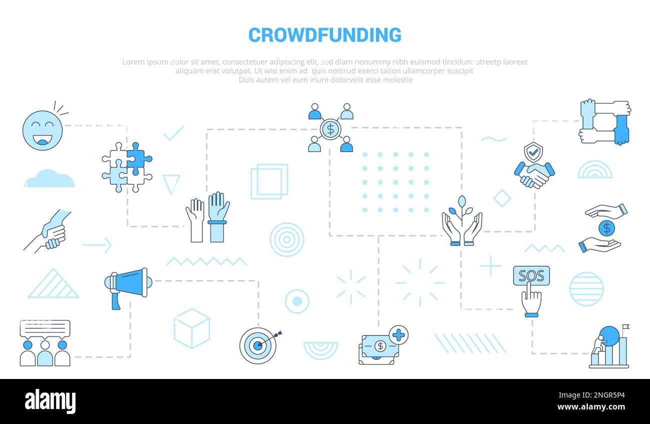Crowdfunding Concept With Icon Set Template Banner With Modern Blue Color Style Vector Stock