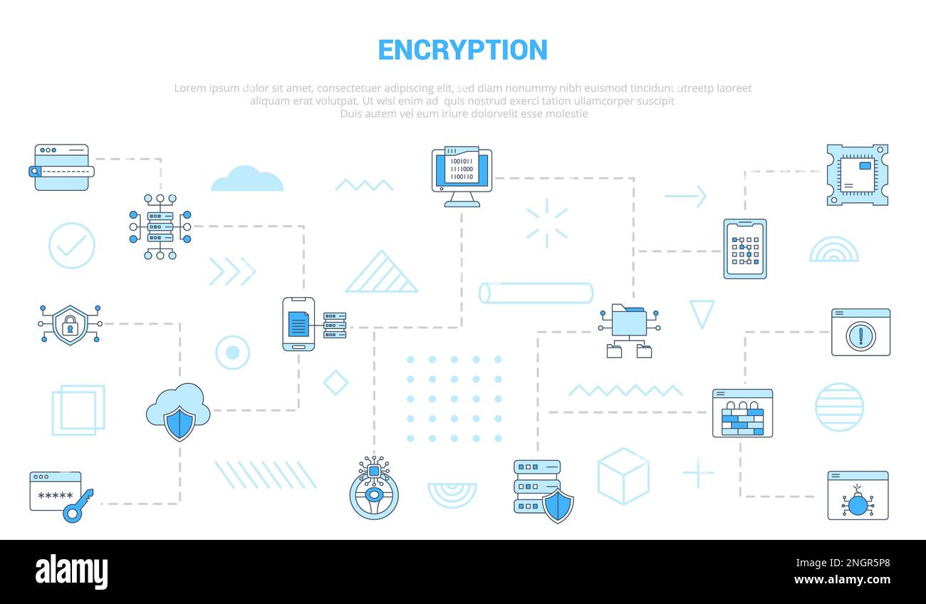 encryption concept with icon set template banner with modern blue color ...