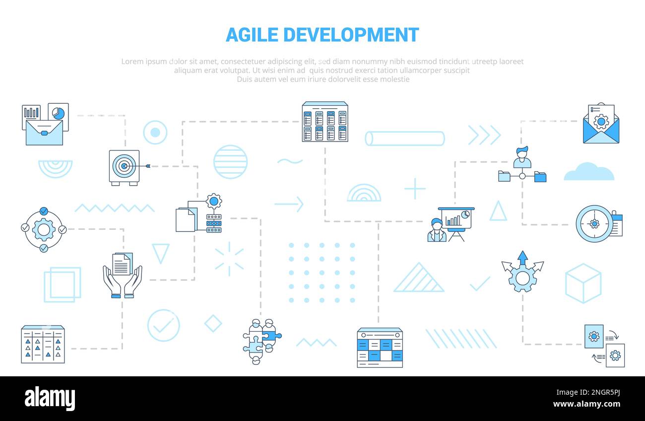 agile development concept with icon set template banner with modern blue color style vector ...