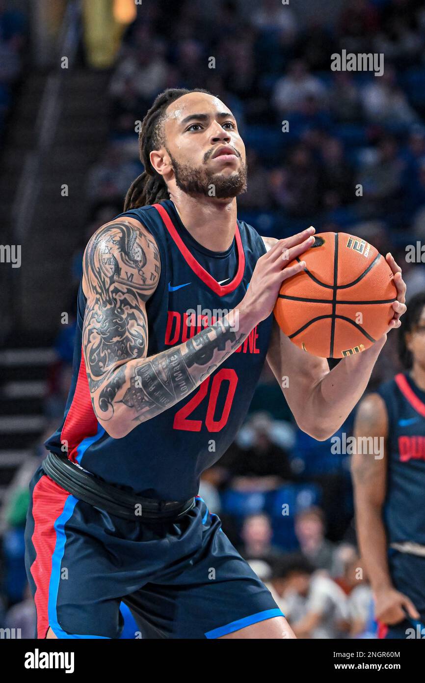 FEBRUARY 18, 2023: Duquesne Dukes forward Joe Reece (20) takes a free ...