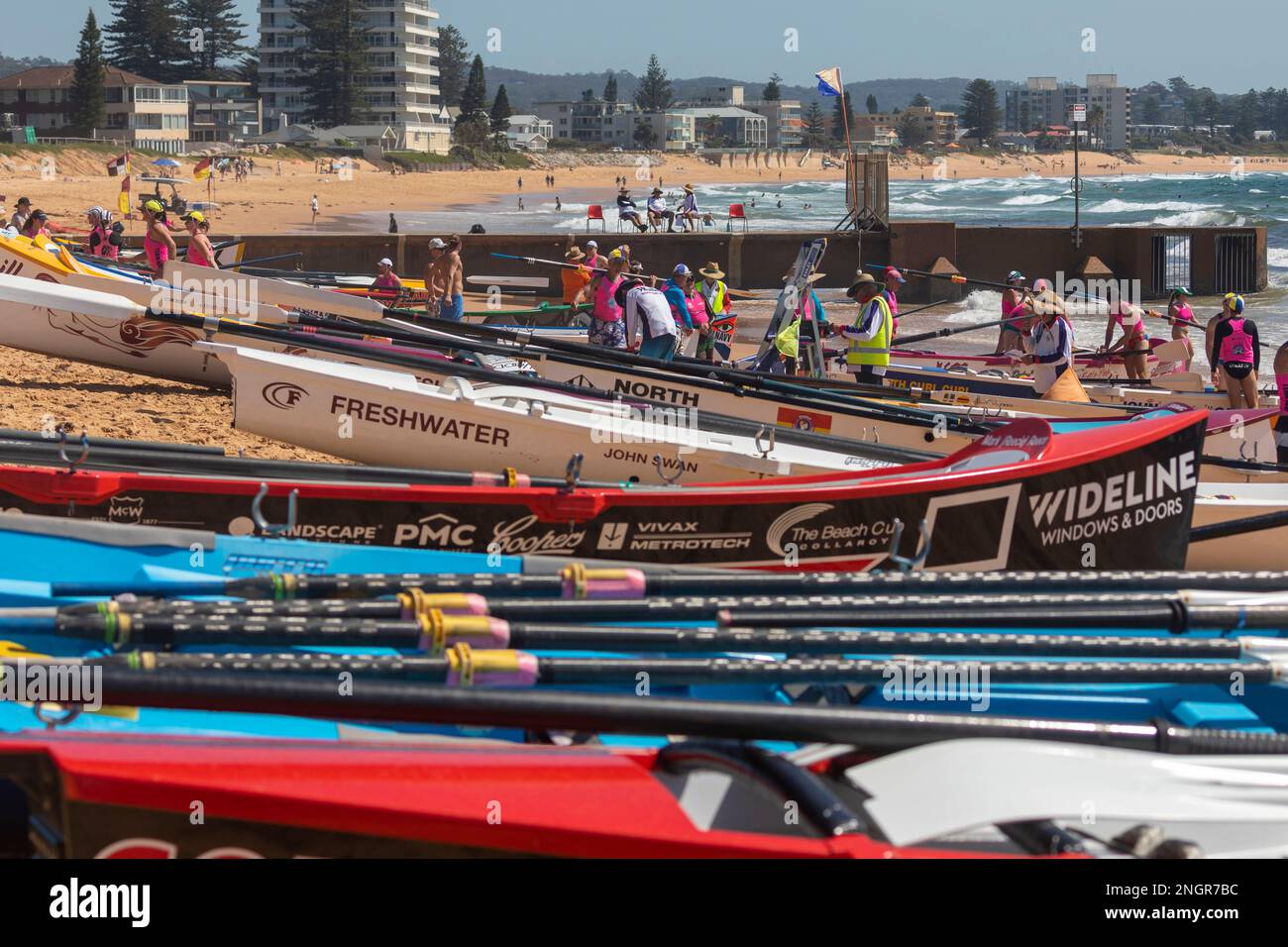 Traditional surfboat racing on Collaroy beach in Sydney, summer 2023 ...