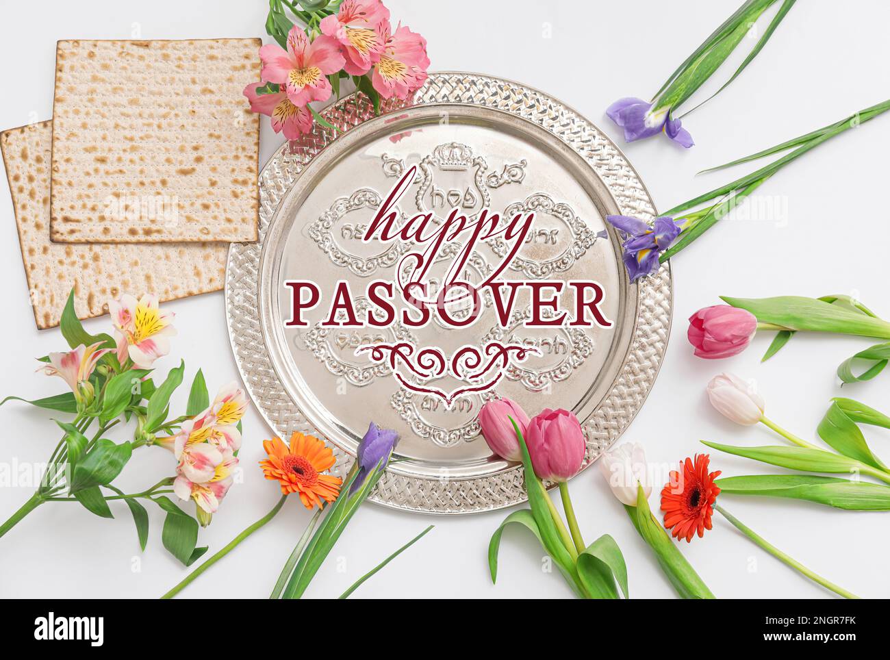 Banner for Happy Passover celebration with Jewish flatbread and Seder ...