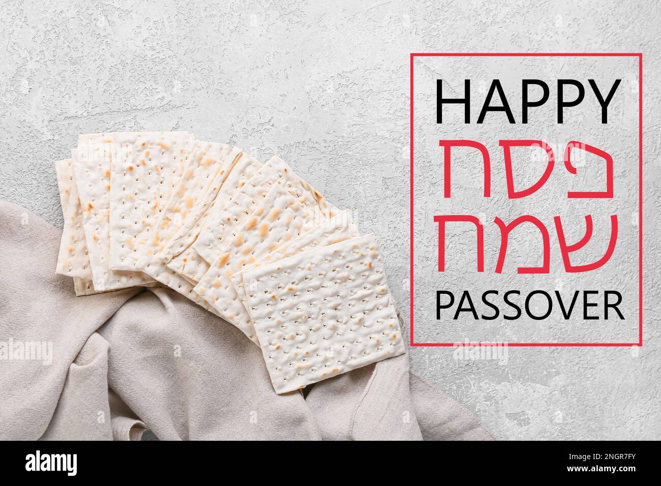 Banner for Happy Passover celebration with Jewish flatbread on grunge ...