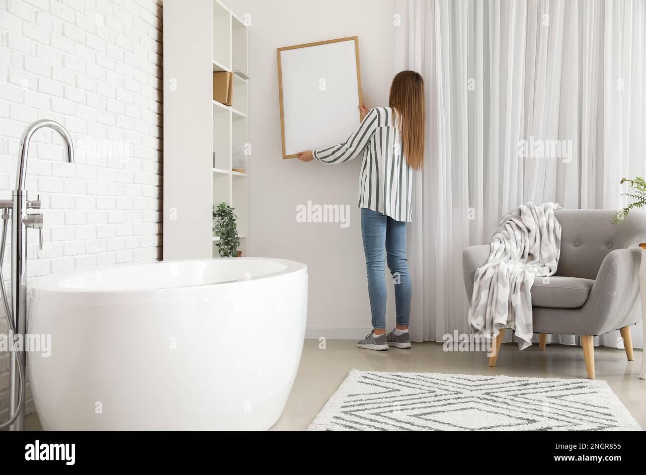 Mockup photo frame on the wall of bathroom hi-res stock photography and ...