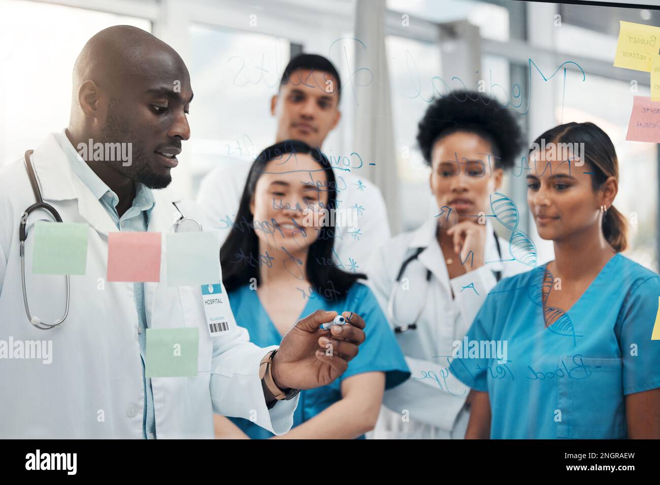 Brainstorming, consulting and teamwork with doctors in meeting for ...