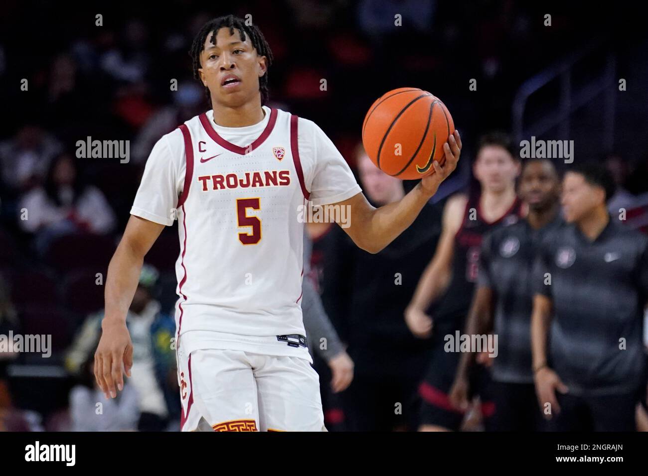 Southern California guard Boogie Ellis (5) dribbles against Stanford ...
