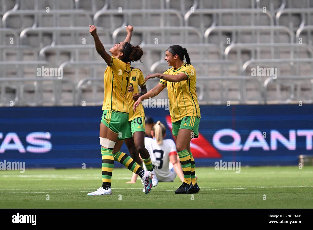 Kameron Simmonds of Jamaica celebrates after scoring a goal during the ...