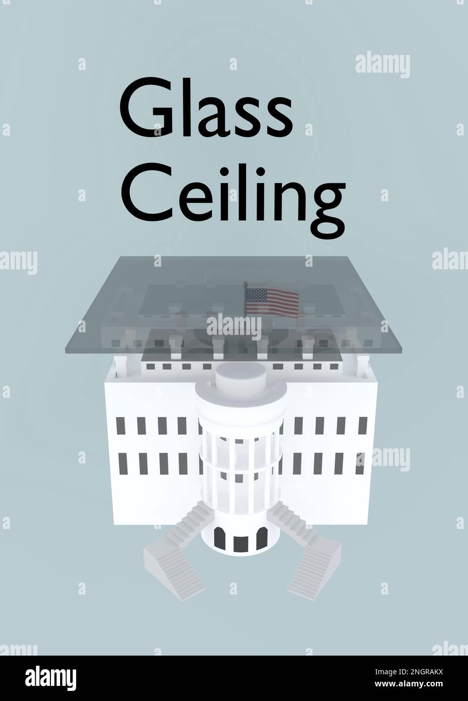 3D illustration of a glass plate above the White House with the script ...