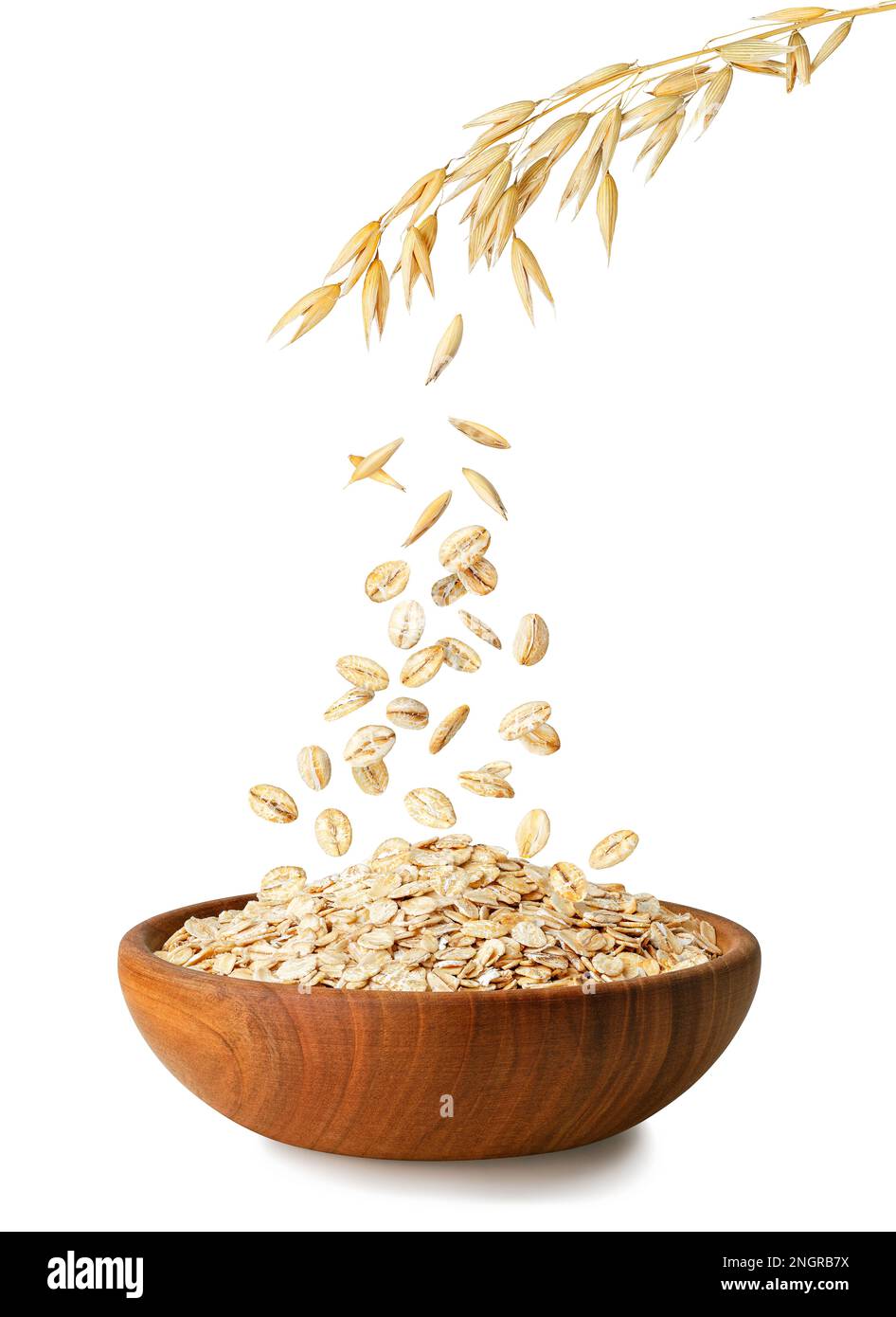 oatmeal falling from oat ears in bowl isolated on white Stock Photo - Alamy