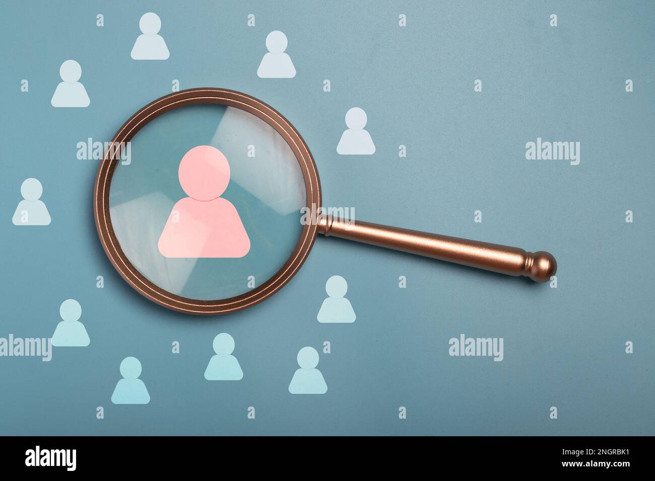 HRM or Human Resource Management, Magnifier glass focus to manager icon ...