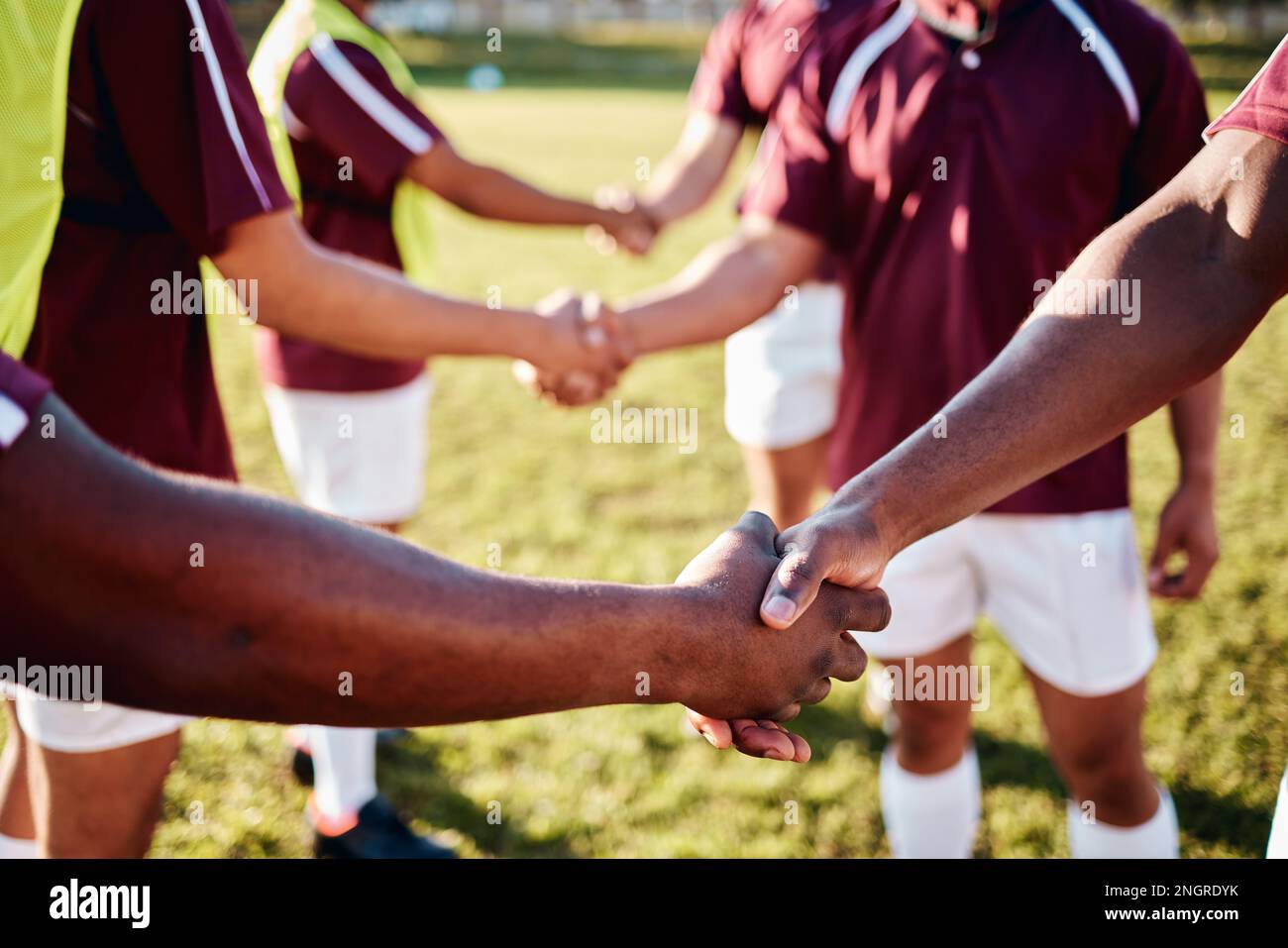 Man, sports and handshake for team introduction, greeting or ...