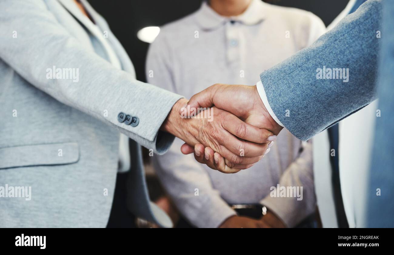 Shaking hands, acquisition and business people investment deal, b2b ...
