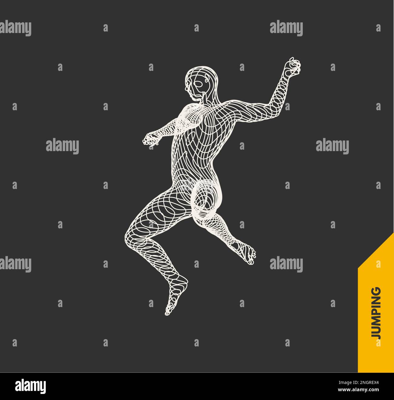 Jumping man. Freedom concept. 3d vector Illustration. Wire connection ...